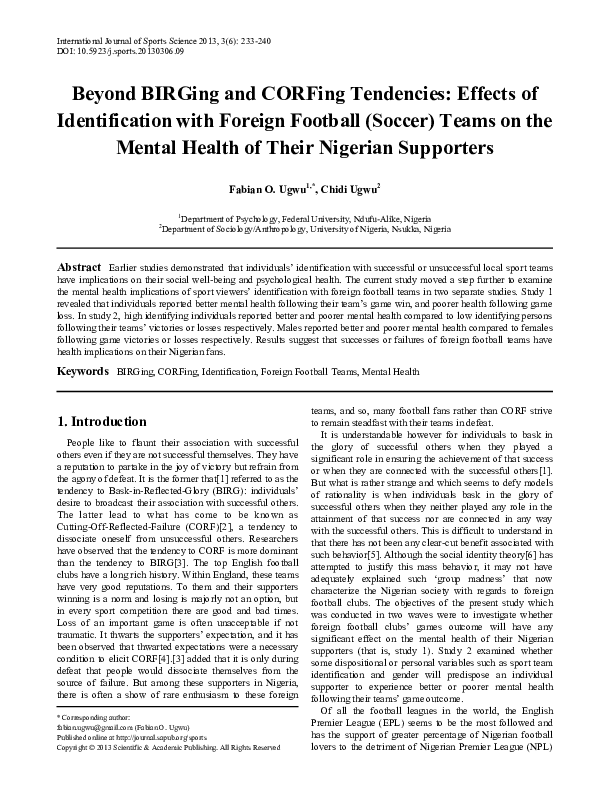 (PDF) Beyond BIRGing and CORFing Tendencies: Effects of Identification ...