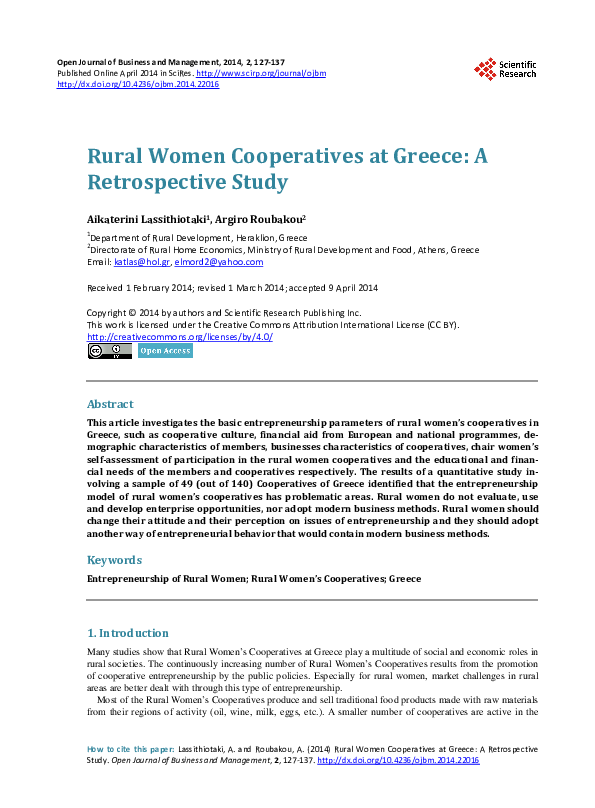 (PDF) Rural Women Cooperatives at Greece