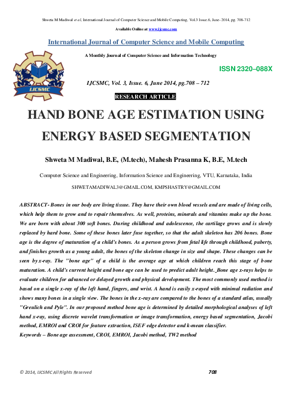 Pdf Hand Bone Age Estimation Using Energy Based Segmentation
