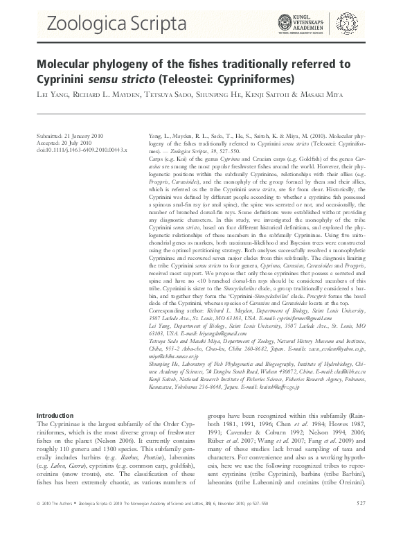 (PDF) Molecular phylogeny of the fishes traditionally referred to ...