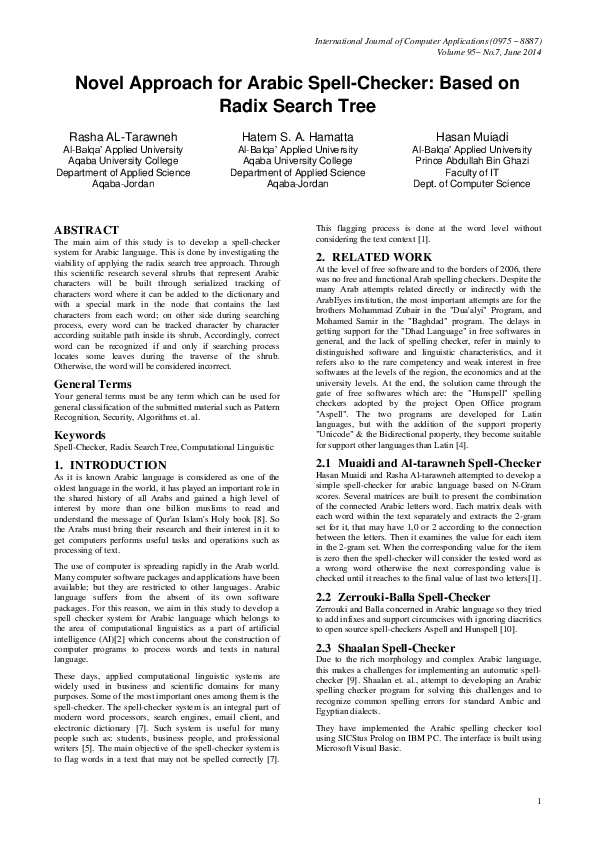 (PDF) Novel Approach for Arabic Spell-Checker: Based on Radix Search Tree