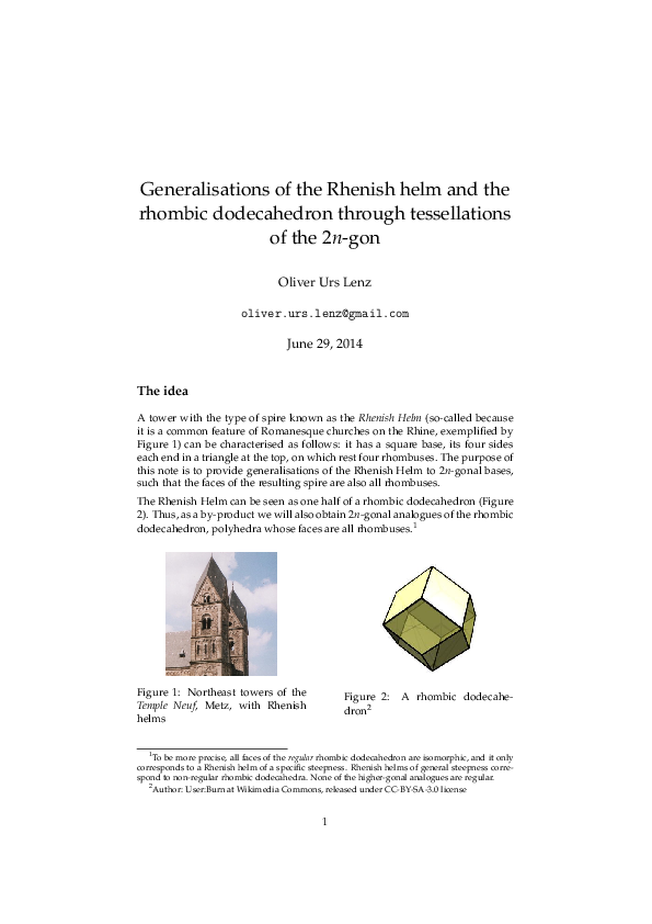 (PDF) Generalisations of the Rhenish helm and the rhombic dodecahedron ...