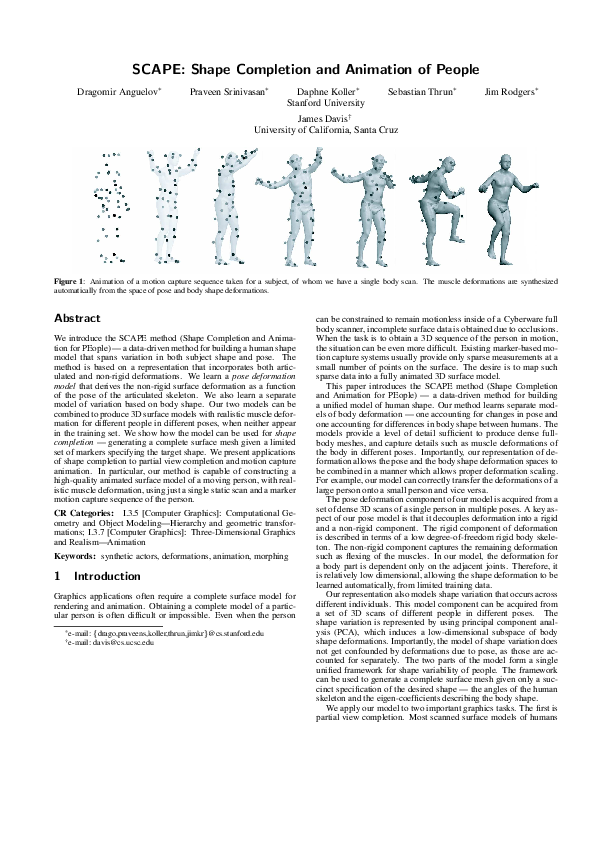 (PDF) SCAPE: shape completion and animation of people