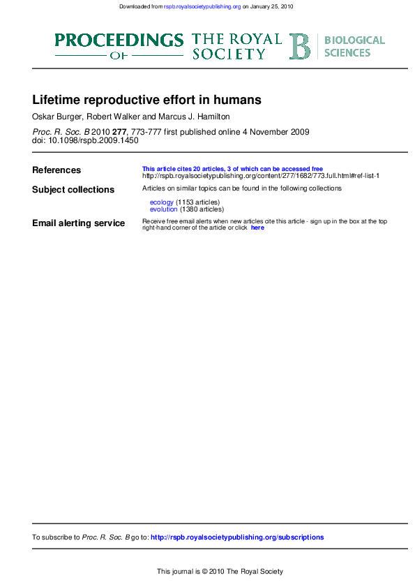 (PDF) Lifetime reproductive effort in humans