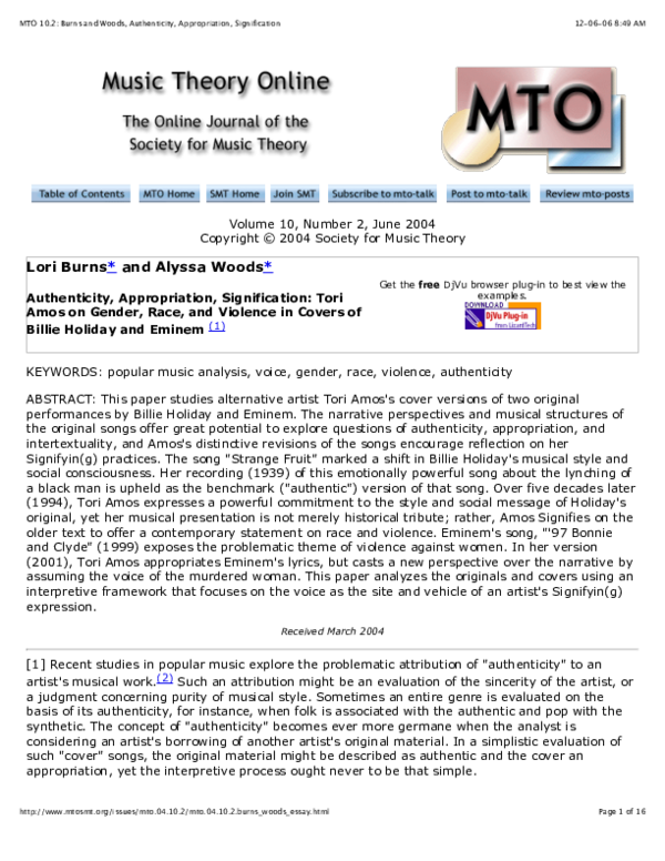 (PDF) Authenticity, Appropriation, Signification: Tori Amos on Gender, Race, and Violence in ...