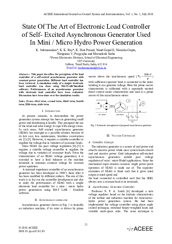 Pdf State Of The Art Of Electronic Load Controller Of Self Excited Asynchronous Generator