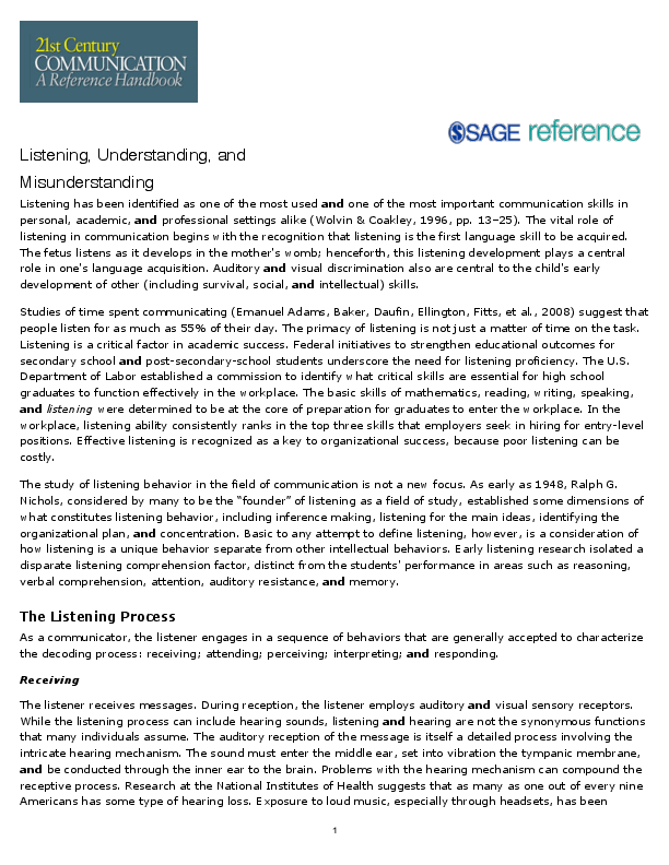(PDF) Listening, Understanding, and Misunderstanding