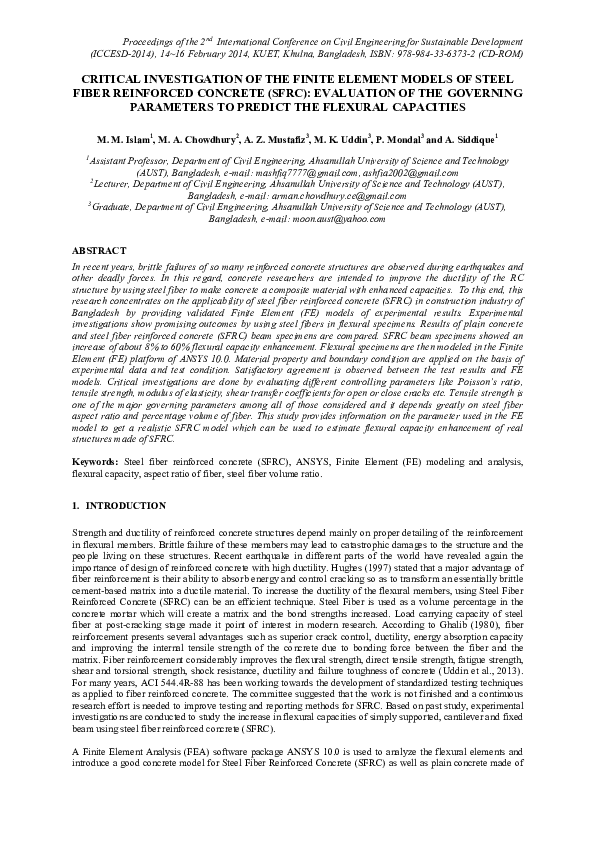 Pdf Critical Investigation Of The Finite Element Models Of Steel Fiber Reinforced Concrete