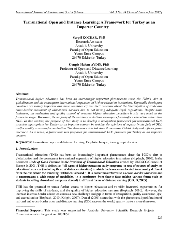 (PDF) Transnational Open and Distance Learning: A Framework for Turkey ...