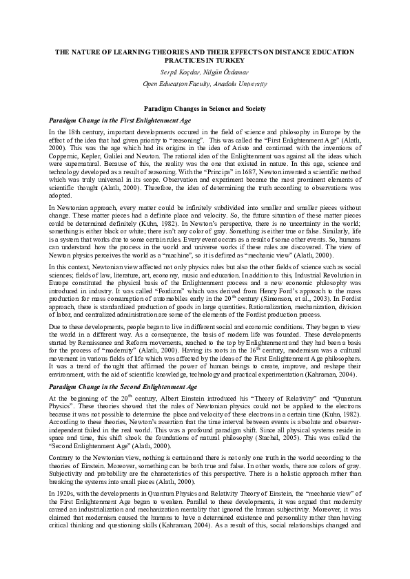 (PDF) THE NATURE OF LEARNING THEORIES AND THEIR EFFECTS ON DISTANCE ...