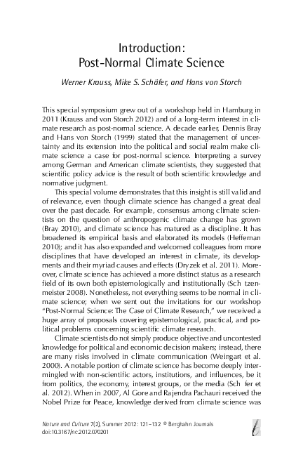 (PDF) Introduction: Post-Normal Climate Science pp. 121-132(12)
