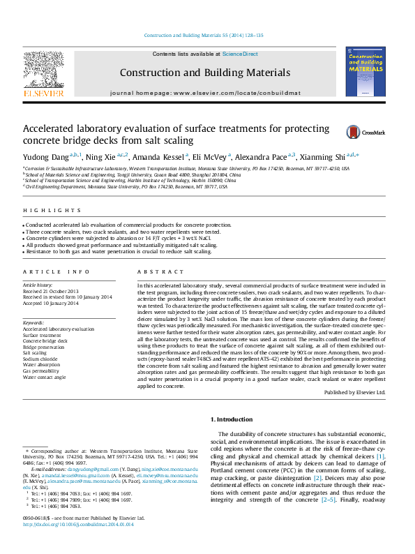 Pdf Accelerated Laboratory Evaluation Of Surface Treatments For Protecting Concrete Bridge