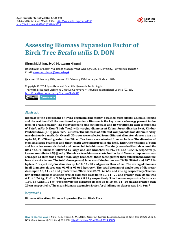 (PDF) Assessing Biomass Expansion Factor of Birch Tree Betula utilis D. DON