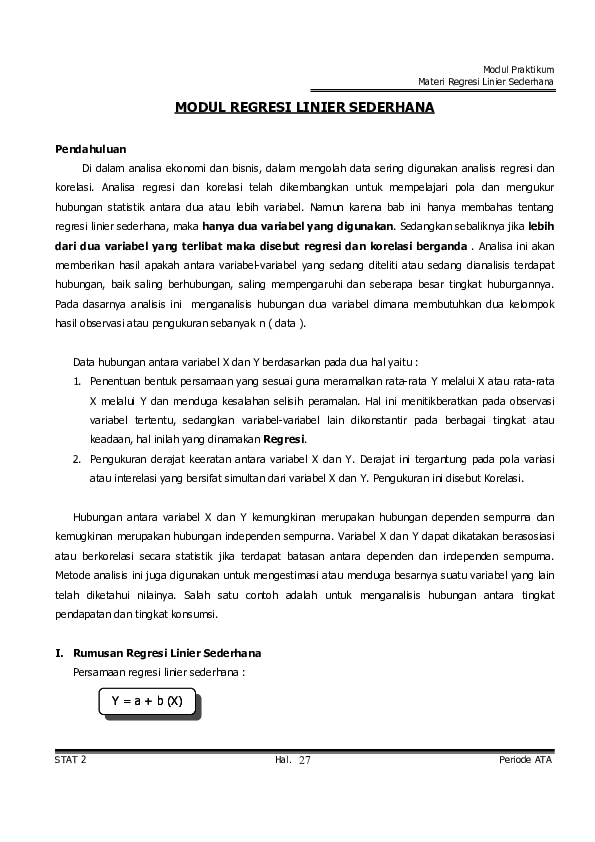 (PDF) Modul Regresi Linier Sederhana