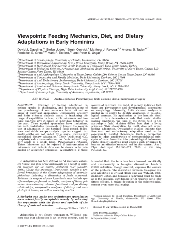 (PDF) Daegling DJ, Judex S, Ozcivici E, Ravosa MJ, Taylor AB, Grine FE ...