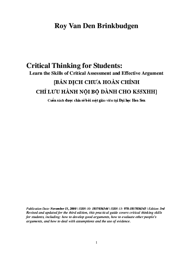 (PDF) Critical thinking for student