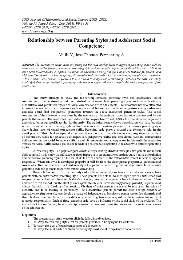 (PDF) Relationship between Parenting Styles and Adolescent Social Competence