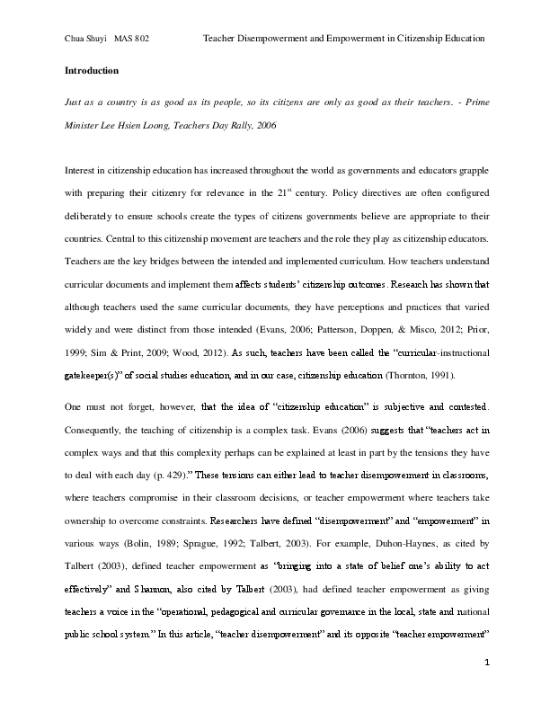 Teacher Disempowerment and Empowerment in Citizenship Education | Shuyi ...