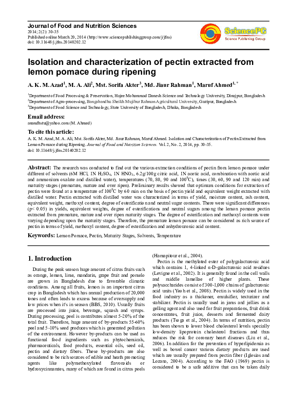(PDF) Isolation and characterization of pectin extracted from lemon ...