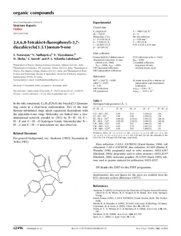 (PDF) 2,4,6,8-tetrakis(4-flurophenyl)-3,7-diazabicyclo[3.3.1]nonan-9 ...