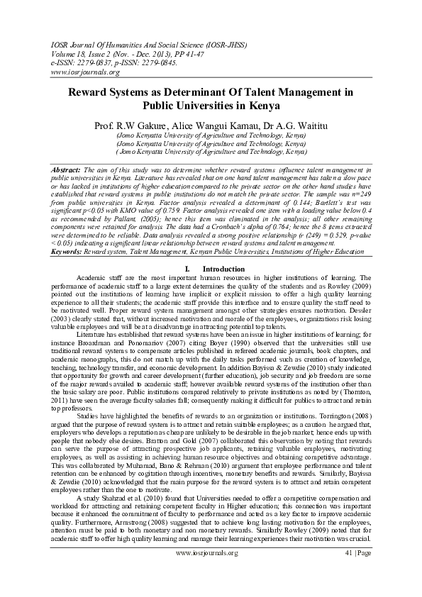 (PDF) Reward Systems as Determinant Of Talent Management in Public ...