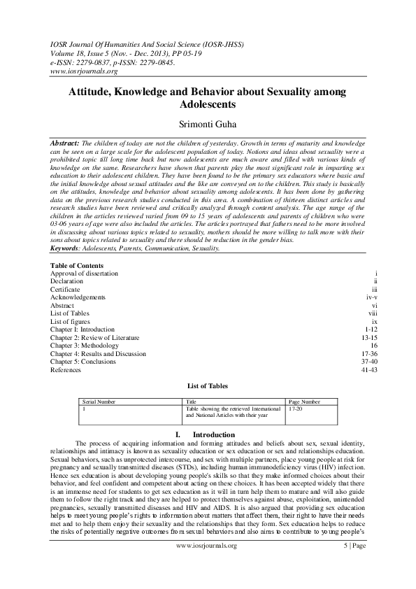 (PDF) Attitude, Knowledge and Behavior about Sexuality among Adolescents List of Tables