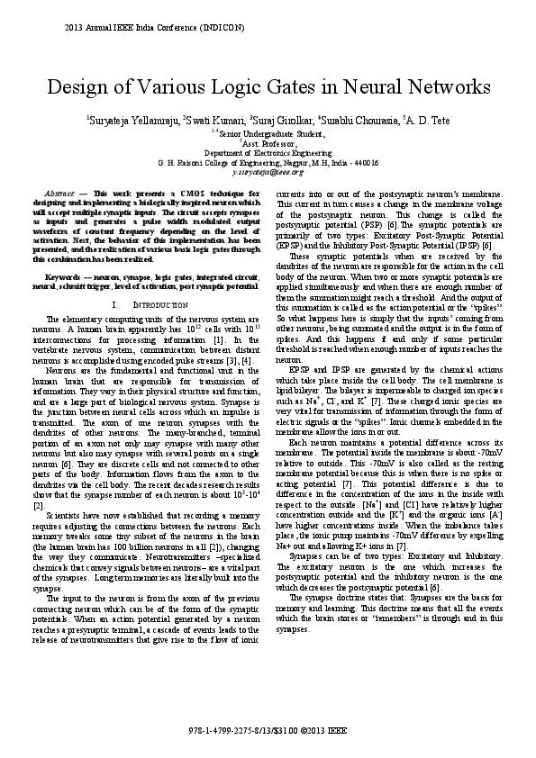 Pdf Design Of Various Logic Gates In Neural Networks