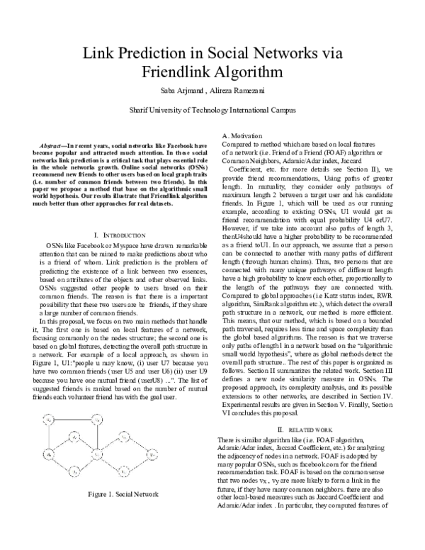 Pdf Link Prediction In Social Networks Via Friendlink Algorithm