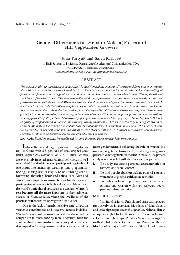 (PDF) Gender Differences in Decision Making Pattern of Hill Vegetables ...