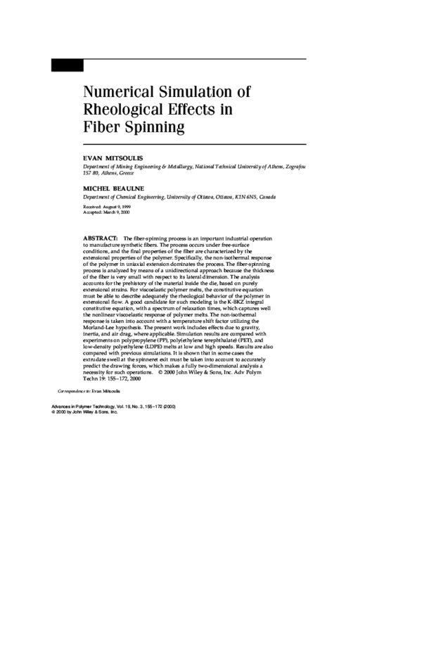 (PDF) Numerical Simulation of Rheological Effects in Fiber Spinning