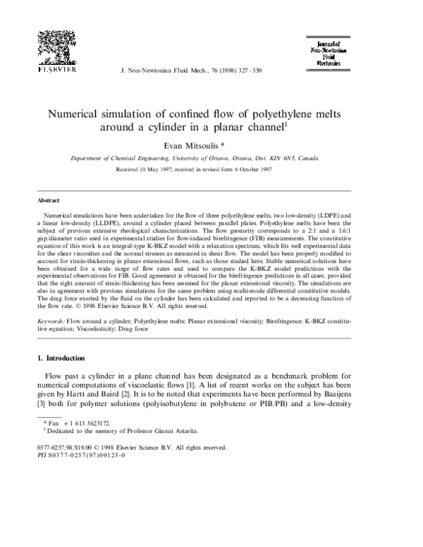 (PDF) Numerical Simulation of Confined Flow of Polyethylene Melts around a Cylinder in a Planar ...