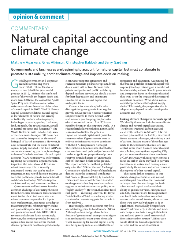 (PDF) Natural capital acounting and climate change