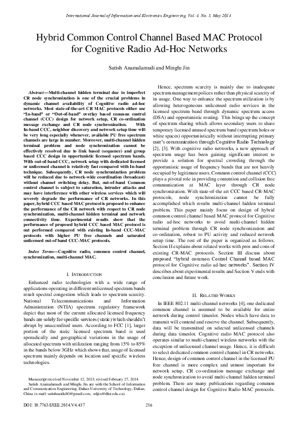 (PDF) Hybrid Common Control Channel Based MAC Protocol for Cognitive Radio Ad-Hoc Networks