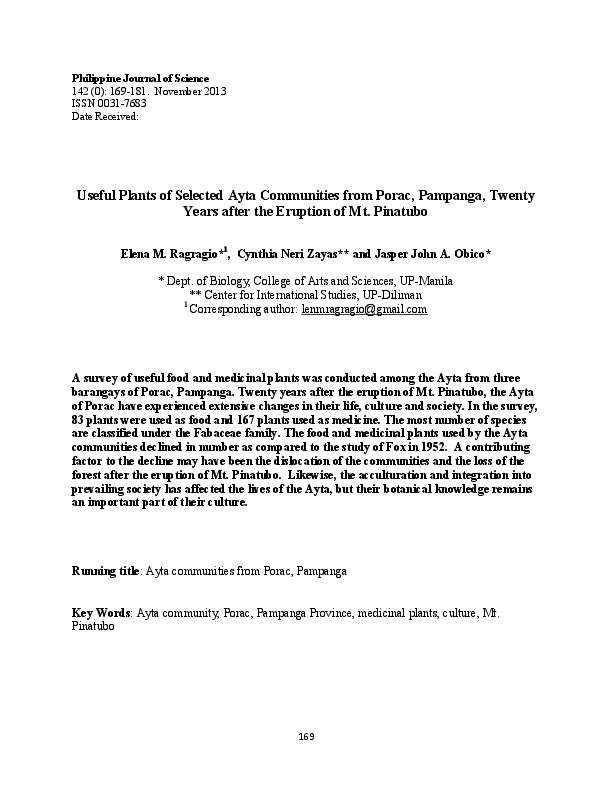 (PDF) Useful Plants of Selected Ayta Communities from Porac, Pampanga ...