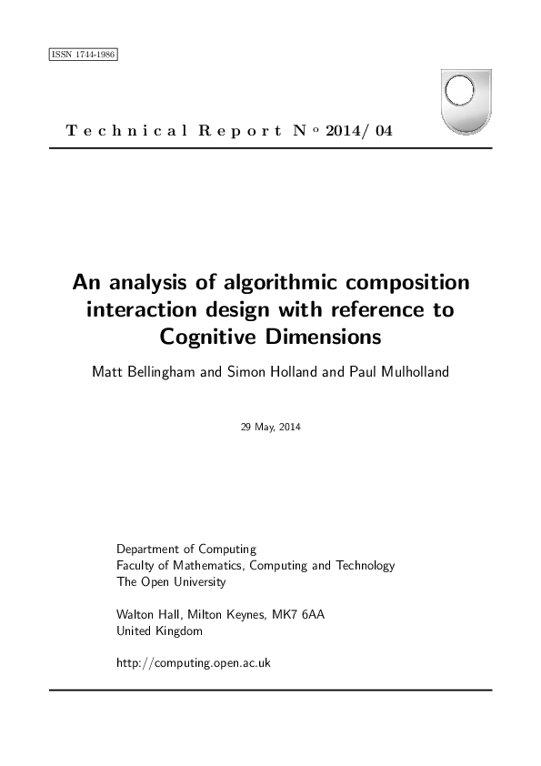 (PDF) An analysis of algorithmic composition interaction design with reference to Cognitive ...