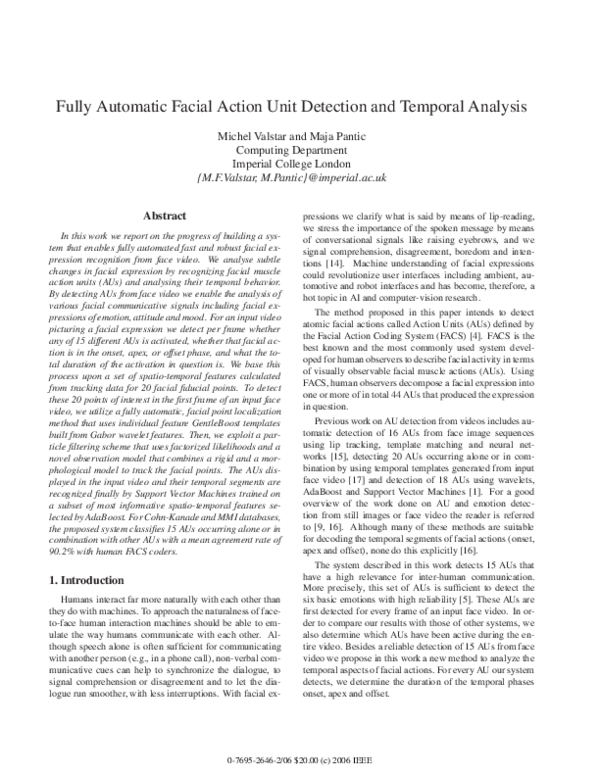 (PDF) Fully Automatic Facial Action Unit Detection and Temporal Analysis