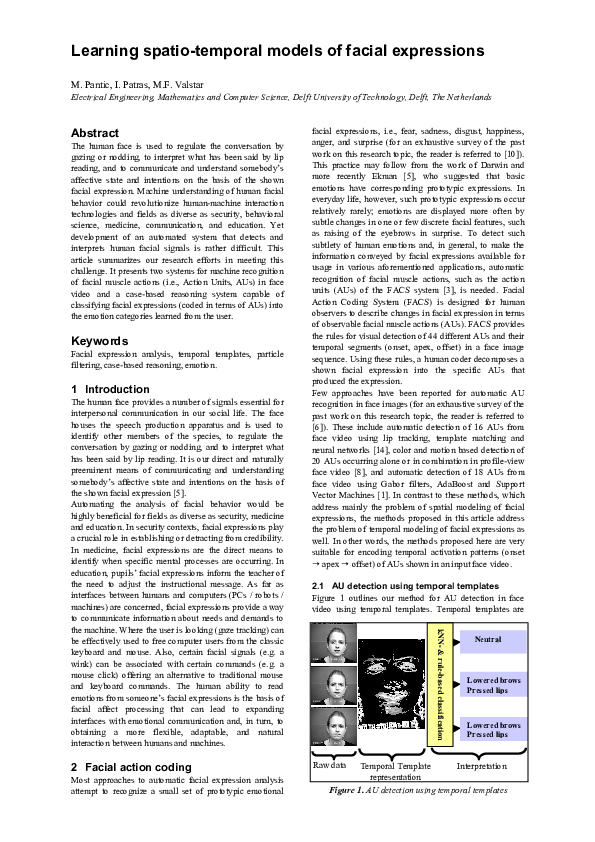 (PDF) Learning spatio-temporal models of facial expressions