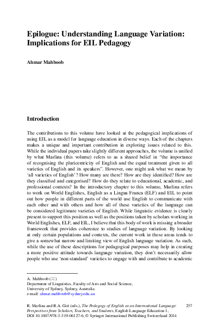 (PDF) Understanding Language Variation: Implications for EIL Pedagogy