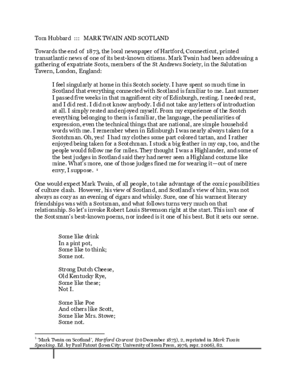 (DOC) MARK TWAIN AND SCOTLAND LECTURE WITH FOOTNOTES