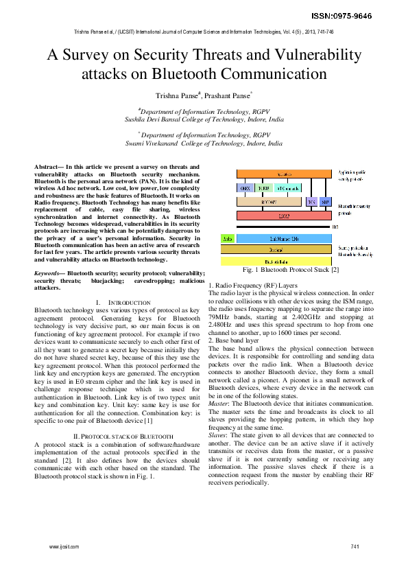 Pdf A Survey On Security Threats And Vulnerability Attacks On