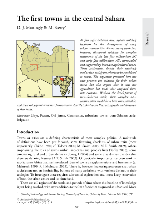 (PDF) The first towns in the central Sahara | Martin Sterry - Academia.edu