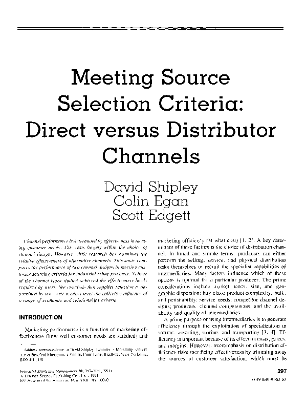 (PDF) Meeting Source Selection Criteria: Direct versus Distributor Channels
