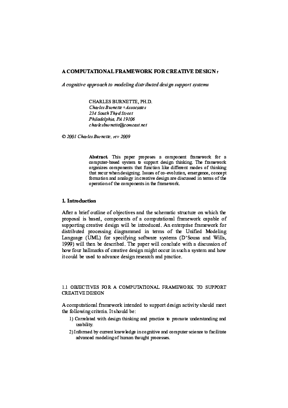Pdf A Computational Framework For Creative Design