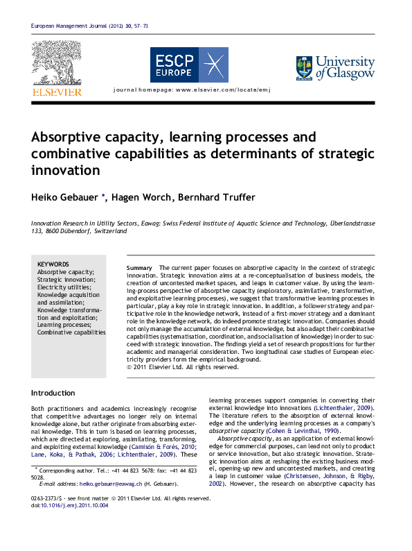 Pdf Absorptive Capacity Learning Processes And Combinative Capabilities As Determinants Of