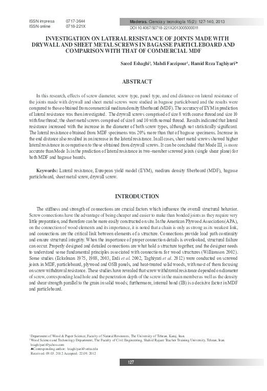 (PDF) Investigation on lateral resistance of joints made with drywall ...