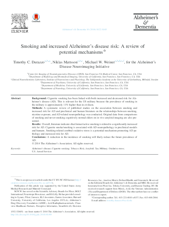 (PDF) Smoking Affects Alzheimer's Disease Risk: Review