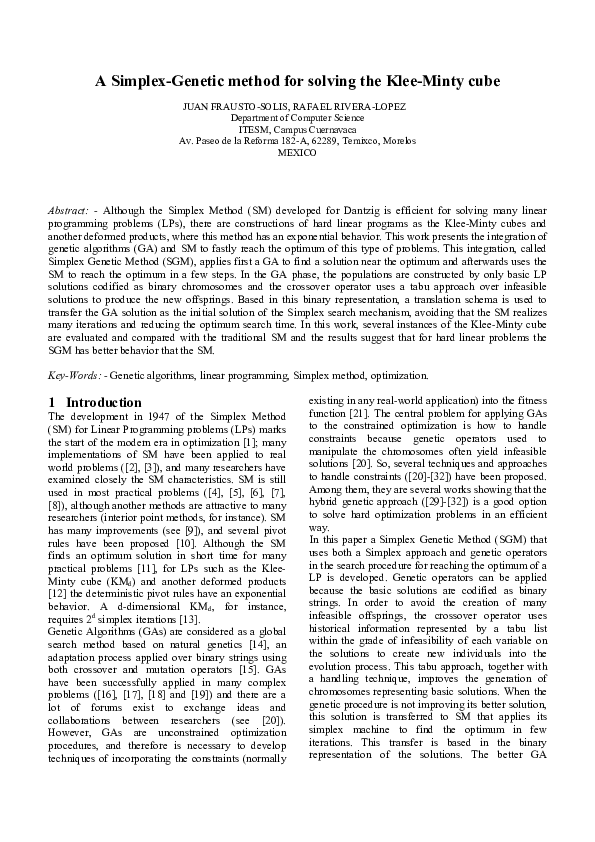 (PDF) A Simplex-Genetic method for solving the Klee-Minty cube