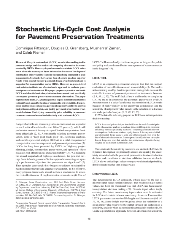 (PDF) Stochastic Life-Cycle Cost Analysis for Pavement Preservation ...