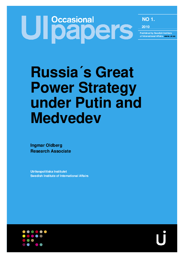 (PDF) Russia´s Great Power Strategy under Putin and Medvedev Ingmar ...