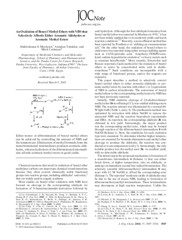 (PDF) An Oxidation of Benzyl Methyl Ethers with NBS that Selectively ...